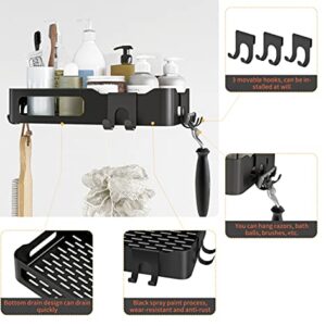 Shower Caddy Stainless Steel Wall-Mounted Storage Rack, with 6 Hooks. Perforation Free, Adhere in Kitchen or Bathroom. Simple Installation, Convenient Use, and Large Capacity.