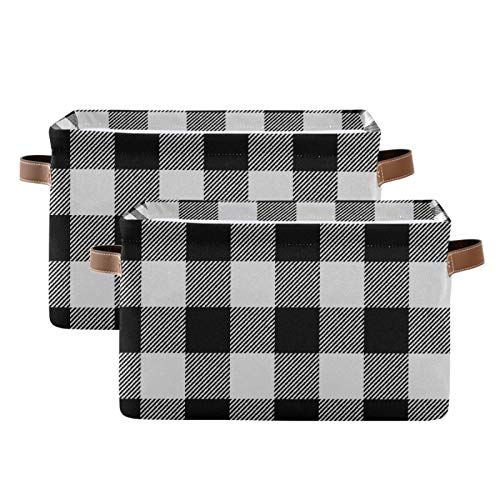 Nander Large Foldable Storage Bin Rectangle Waterproof Storage Basket Cube with PU Handles for Organizing Nursery Home Closet & Office - White Black Buffalo Plaid, 2 Pack