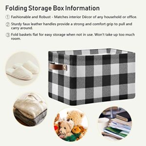 Nander Large Foldable Storage Bin Rectangle Waterproof Storage Basket Cube with PU Handles for Organizing Nursery Home Closet & Office - White Black Buffalo Plaid, 2 Pack