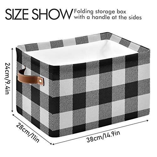 Nander Large Foldable Storage Bin Rectangle Waterproof Storage Basket Cube with PU Handles for Organizing Nursery Home Closet & Office - White Black Buffalo Plaid, 2 Pack