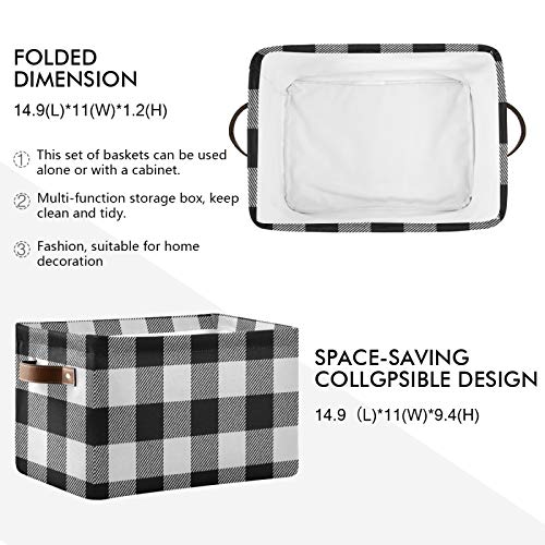 Nander Large Foldable Storage Bin Rectangle Waterproof Storage Basket Cube with PU Handles for Organizing Nursery Home Closet & Office - White Black Buffalo Plaid, 2 Pack