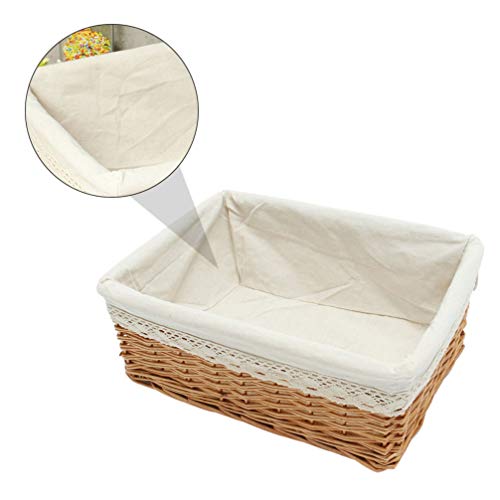 DOITOOL Wicker Storage Basket With Liner, Handmade Woven Basket Storage Bins Rectangular Decorative Baskets Organizing Baskets Nesting Baskets for Sundries Neatening