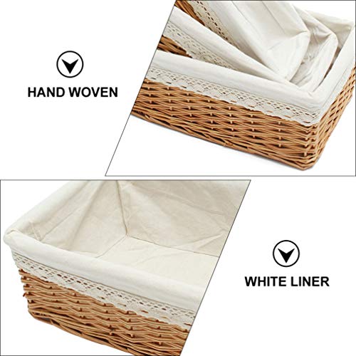 DOITOOL Wicker Storage Basket With Liner, Handmade Woven Basket Storage Bins Rectangular Decorative Baskets Organizing Baskets Nesting Baskets for Sundries Neatening