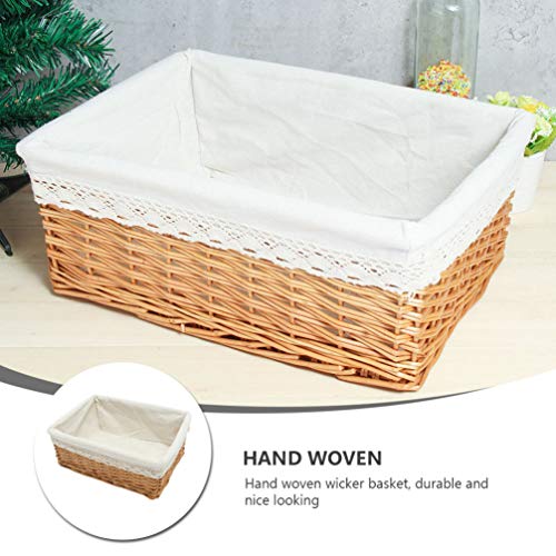 DOITOOL Wicker Storage Basket With Liner, Handmade Woven Basket Storage Bins Rectangular Decorative Baskets Organizing Baskets Nesting Baskets for Sundries Neatening