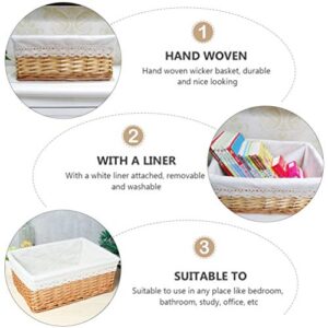 DOITOOL Wicker Storage Basket With Liner, Handmade Woven Basket Storage Bins Rectangular Decorative Baskets Organizing Baskets Nesting Baskets for Sundries Neatening