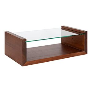 kate and laurel holt midcentury floating shelf, 18 x 10, walnut brown, sophisticated glass and storage shelf for storage and display