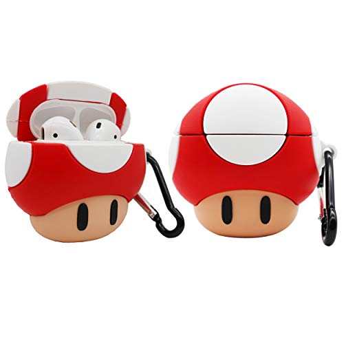 Gamic Case for Airpods Case, Silicone Cute Cartoon Character Protective Case Cover Skin Accessories with Keychain for Boys Girls Teens Compatible with Airpods 1/2 Gen (Mushroom)