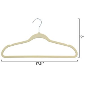 Elama 100 Piece Set of Velvet Slim Profile Heavy Duty Felt Hangers with Stainless Steel Swivel Hooks in Cream