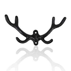 30go vintage cast iron deer antlers wall hooks antler decorative hanger w/screws | hook for coats, hats, scarves, keys | rustic farmhouse style home decor (black)