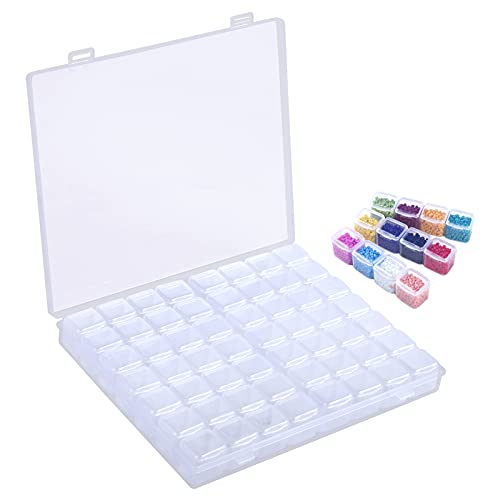 Naler 56 Grids Diamond Painting Box Plastic Storage Container Embroidery Storage Box Clear Bead Container for Beads, Button, Nail Diamonds, Seeds, DIY Art Craft Accessories