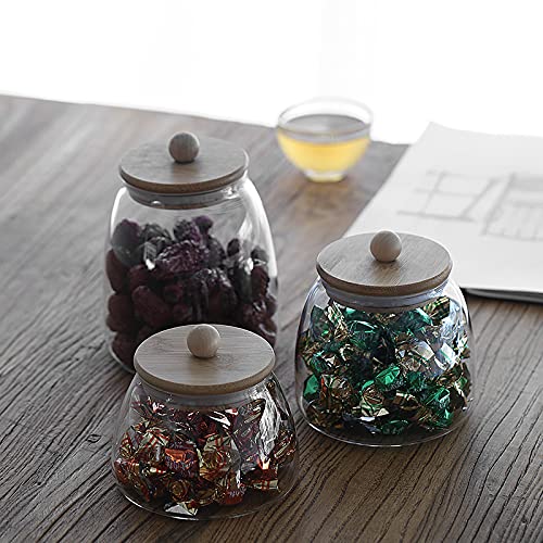 Mozacona Glass Food Storage Container Candy Dish Spice Jar with Seal Wooden Lid