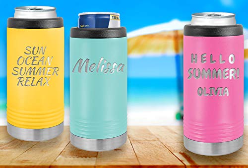 Personalized Stainless Steel Engraved Insulated Beverage Holder Customized Can Cooler with Custom Name Text – Wedding, Birthday, Corporate Gift (Light Purple, Slim)