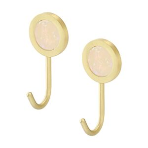 warmhut 2 pack adhesive hooks, brass wall damage free key hooks for wall decorative, self adhesive hooks wall hangers without nails for entryway kitchen bathrooms door, white gold