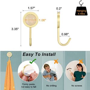 WarmHut 2 Pack Adhesive Hooks, Brass Wall Damage Free Key Hooks for Wall Decorative, Self Adhesive Hooks Wall Hangers Without Nails for Entryway Kitchen Bathrooms Door, White Gold