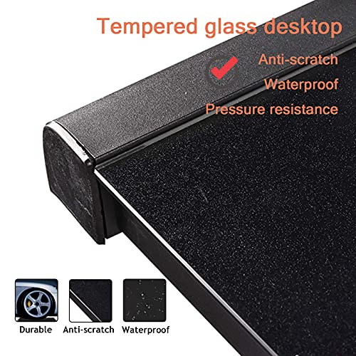 URRED Computer Desk Glass Top - Metal Frame Desk Table for Computer Desk Gaming Modern Study Office Work Writing Desks Table for Home Office Small Black (Z-55.1 inch)