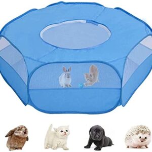 M MAIUS Small Animal Playpen, Pet Cage with Top Cover Anti Escape, Waterproof Small Animal Cage Transparent Yard Fence for Dog Cat Bunny Puppy Rabbits Guinea Pig Hamster Chinchillas Playpen (New Blue)