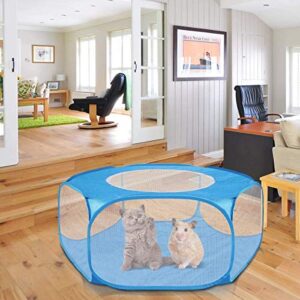 M MAIUS Small Animal Playpen, Pet Cage with Top Cover Anti Escape, Waterproof Small Animal Cage Transparent Yard Fence for Dog Cat Bunny Puppy Rabbits Guinea Pig Hamster Chinchillas Playpen (New Blue)