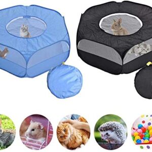 M MAIUS Small Animal Playpen, Pet Cage with Top Cover Anti Escape, Waterproof Small Animal Cage Transparent Yard Fence for Dog Cat Bunny Puppy Rabbits Guinea Pig Hamster Chinchillas Playpen (New Blue)