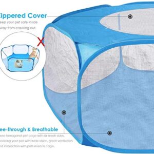 M MAIUS Small Animal Playpen, Pet Cage with Top Cover Anti Escape, Waterproof Small Animal Cage Transparent Yard Fence for Dog Cat Bunny Puppy Rabbits Guinea Pig Hamster Chinchillas Playpen (New Blue)