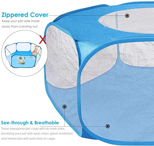 M MAIUS Small Animal Playpen, Pet Cage with Top Cover Anti Escape, Waterproof Small Animal Cage Transparent Yard Fence for Dog Cat Bunny Puppy Rabbits Guinea Pig Hamster Chinchillas Playpen (New Blue)