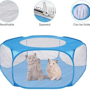 M MAIUS Small Animal Playpen, Pet Cage with Top Cover Anti Escape, Waterproof Small Animal Cage Transparent Yard Fence for Dog Cat Bunny Puppy Rabbits Guinea Pig Hamster Chinchillas Playpen (New Blue)