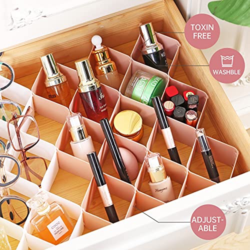 Honeycomb Drawer Organizer for Underwear, Roufa Drawer Divider Separator for Women Men, Dresser Drawer Organizers for Belts, Ties, Clothing, Makeup, Medicine, Office Supplies (2 Sets of Pink, 46 Slots)