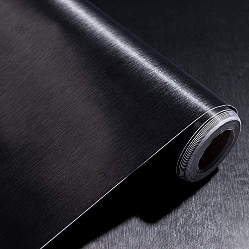 Self Adhesive Thick Vinyl Black Brushed Metallic Stainless Steel Contact Paper for Fridge Refrigerator Dishwasher Stove Kitchen Appliances 15.7x117 Inches