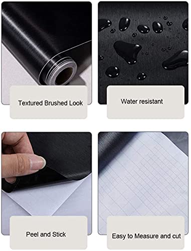 Self Adhesive Thick Vinyl Black Brushed Metallic Stainless Steel Contact Paper for Fridge Refrigerator Dishwasher Stove Kitchen Appliances 15.7x117 Inches