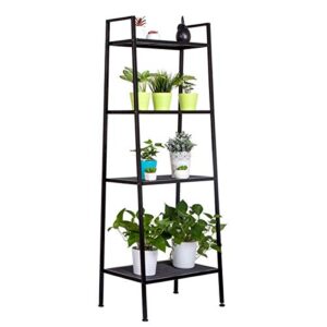 hoyoc 4-tier rustic industrial bookshelf display décor accent free standing bookcase storage rack shelves metal frame for living room, bedroom, kitchen, bathroom, home office,black