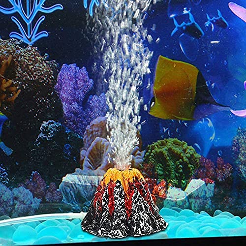 Koutao4q Aquarium Volcano Decor, Fish Tank Volcano Bubble Maker with Air Bubble Stone,Aquarium Underwater Landscape, Add More Oxygen for Aquarium Fish Tank Betta Shrimp Tank (Small)