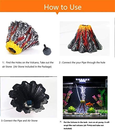 Koutao4q Aquarium Volcano Decor, Fish Tank Volcano Bubble Maker with Air Bubble Stone,Aquarium Underwater Landscape, Add More Oxygen for Aquarium Fish Tank Betta Shrimp Tank (Small)