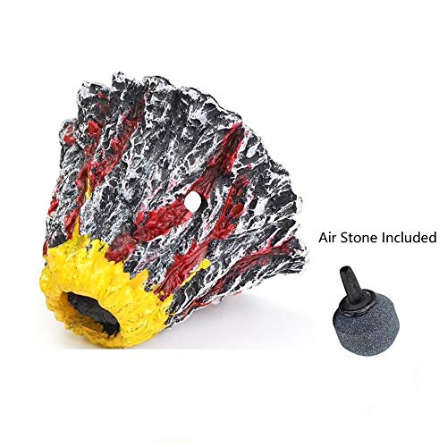 Koutao4q Aquarium Volcano Decor, Fish Tank Volcano Bubble Maker with Air Bubble Stone,Aquarium Underwater Landscape, Add More Oxygen for Aquarium Fish Tank Betta Shrimp Tank (Small)