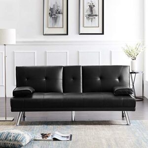 LTT Futon Sofa Bed, Futon Couch, Folding Sofa Bed Dual-Purpose Multi-Functional Sleeper Dark Grey Fabric