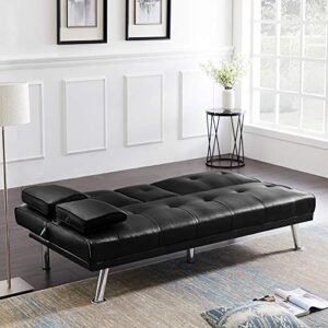 LTT Futon Sofa Bed, Futon Couch, Folding Sofa Bed Dual-Purpose Multi-Functional Sleeper Dark Grey Fabric