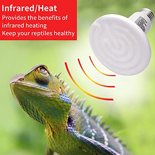 60W 2PCS PTSCBS Reptile Heat Lamp Bulb Ceramic Heat Emitter No Harm No Light Infrared Heater Lamp for Chicken Coop Lizard Aquarium Snake Outside Dogs Brooder 120V,White