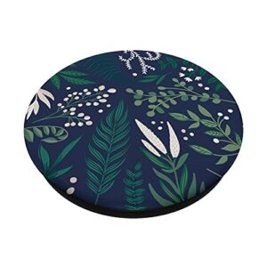 Green Botanical Fern Foliage & White Berry Floral Pattern PopSockets Swappable PopGrip