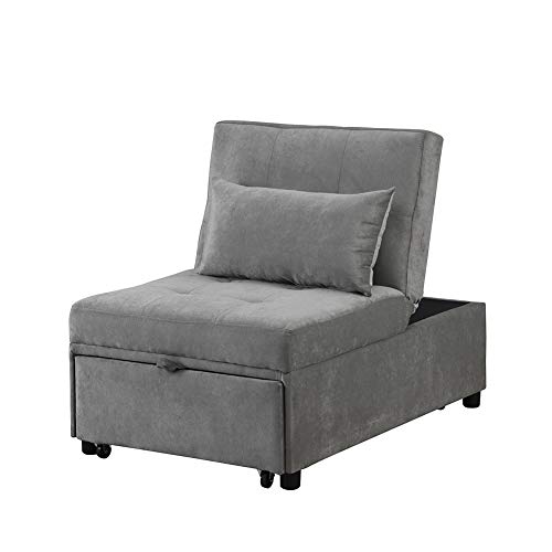 LTT Futon Couch, Folding Sofa Bed, Folding Sofa Bed with Storage Adjustable Backrest Lounger Convertible Couch for Living Room（Gray）