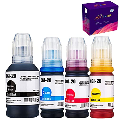 Mutikor Compatible Ink Bottle Replacement for Canon GI20 GI-20 Combo Packs use with Canon PIXMA G5020 G6020 G7020 MegaTank Printer (1Black 1Cyan 1Magenta 1Yellow) 4 Pack