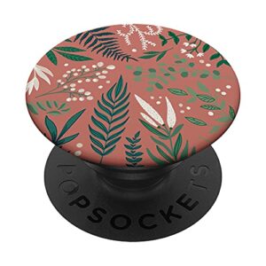 green botanical fern foliage & white berry floral pattern popsockets swappable popgrip