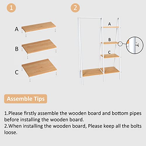 YOUDENOVA Clothes Rack with Shelves, Clothing Rack for Hanging Clothing, Heavy Duty Closet Rack with 4-Tier Wood Shelves, White Garment Rack