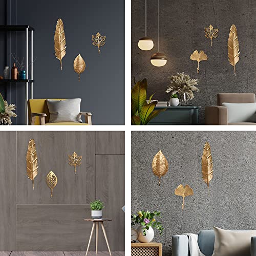 ORYOUGO Set of 7 Decorative Leaves Iron Hooks Extra Large Plant Modern Key Holder Wall Mounted Gold Single Prong Coat Hanger for Hallways, Living Room