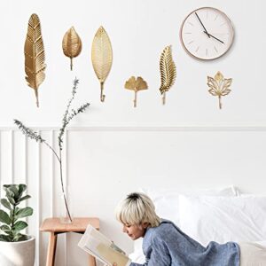 ORYOUGO Set of 7 Decorative Leaves Iron Hooks Extra Large Plant Modern Key Holder Wall Mounted Gold Single Prong Coat Hanger for Hallways, Living Room