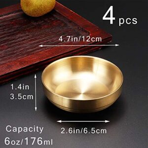 4 PCS Large Double Deck Stainless Steel Sauce Dish, Round Condiment Tray, Sauce Plate, Sushi Dipping Bowls, (4 PCS)