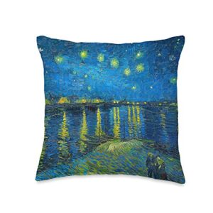 van gogh fine art museum accents vincent van gogh starry night over the rhone blue art accent throw pillow, 16x16, multicolor