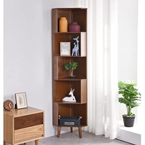 maydear 5-tier corner bookcase, bamboo corner shelf, display rack small bookshelf and plant stand for living room, home office, kitchen