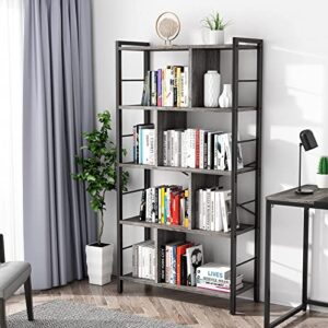 armocity Bookshelf, 5 Tier Tall Modern Bookcase Wood Metal Frame Standing Book Shelf, Display Bookshelves Storage Organizer for Bedroom Living Room Home Office, Grey