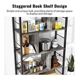 armocity Bookshelf, 5 Tier Tall Modern Bookcase Wood Metal Frame Standing Book Shelf, Display Bookshelves Storage Organizer for Bedroom Living Room Home Office, Grey