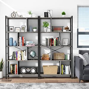 armocity Bookshelf, 5 Tier Tall Modern Bookcase Wood Metal Frame Standing Book Shelf, Display Bookshelves Storage Organizer for Bedroom Living Room Home Office, Grey