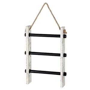 MyGift 3-Tiered Hanging Hand Towel Rack Ladder, Wall Mounted Whitewashed Wood and Industrial Pipe Bathroom Storage Towel Holder with Rope