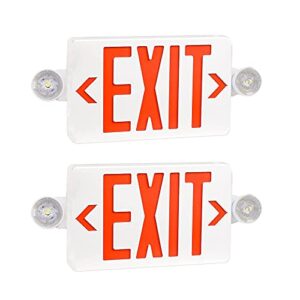 red led exit sign with emergency lights, two led adjustable head emergency exit lights with battery backup, dual led lamp abs fire resistance ul-listed 120-277v